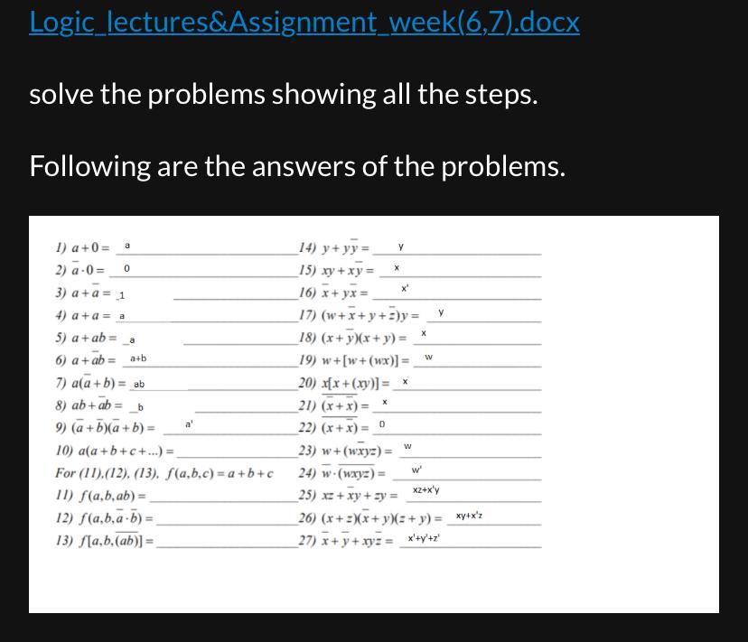 Logic_lectures\&Assignment_week (6, Z).docx solve the | Chegg.com