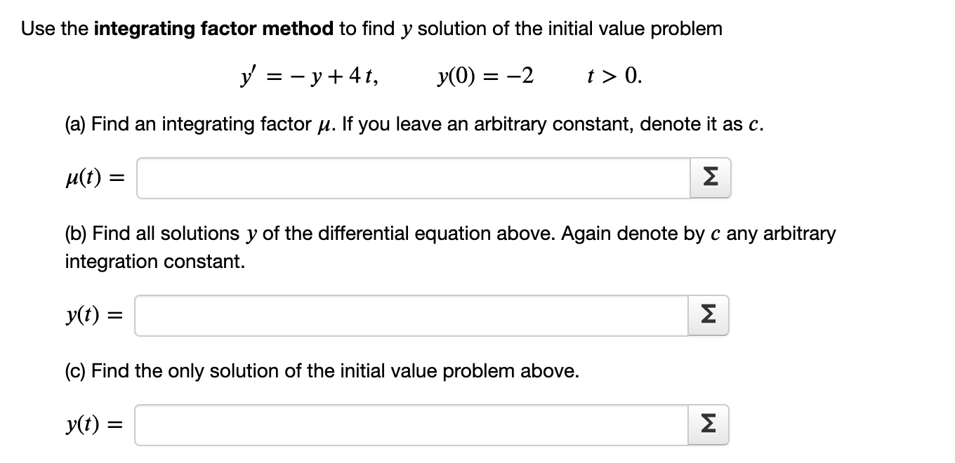 Solved Ise the integrating factor method to find y solution | Chegg.com