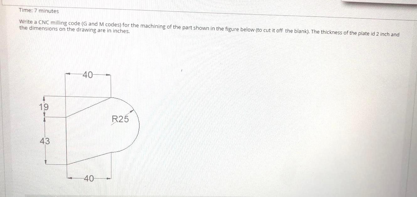 Solved Time: 7 minutes Write a CNC milling code (G and M | Chegg.com