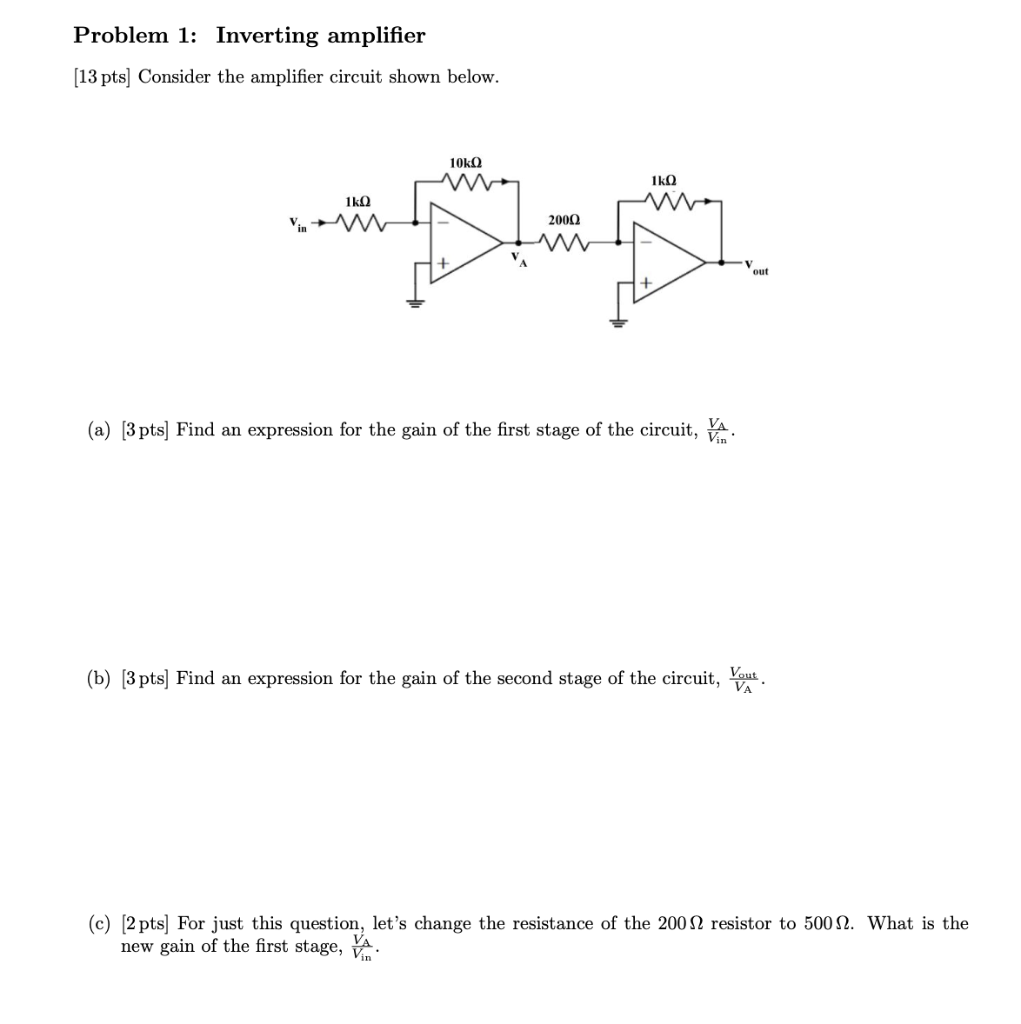 Solved Problem 1: Inverting amplifier [13 pts] Consider the | Chegg.com