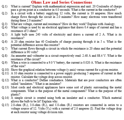 Solved Ohms Law and Series Connections Q.1) What is current? | Chegg.com