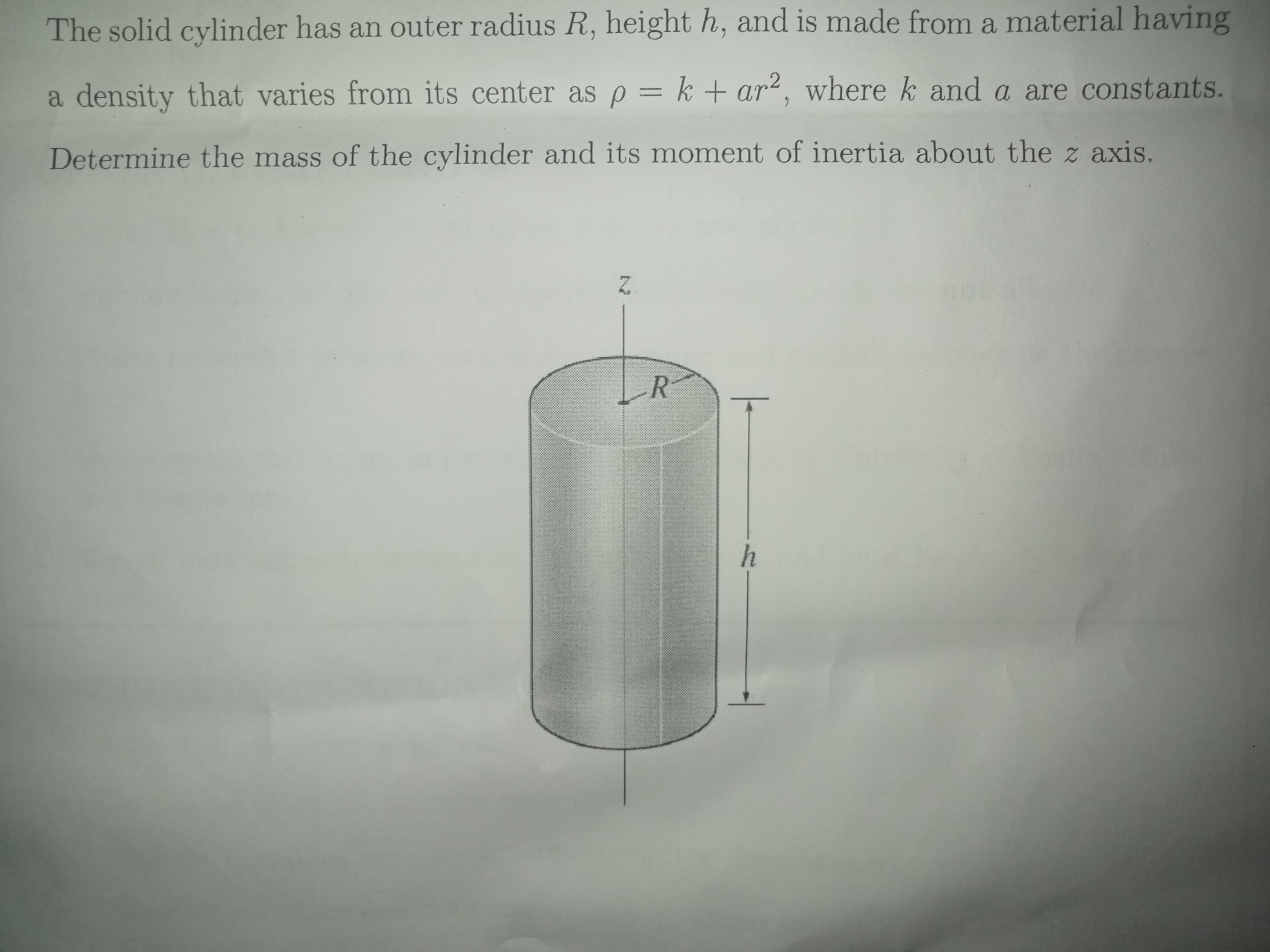 Solved The solid cylinder has an outer radius R, height h, | Chegg.com