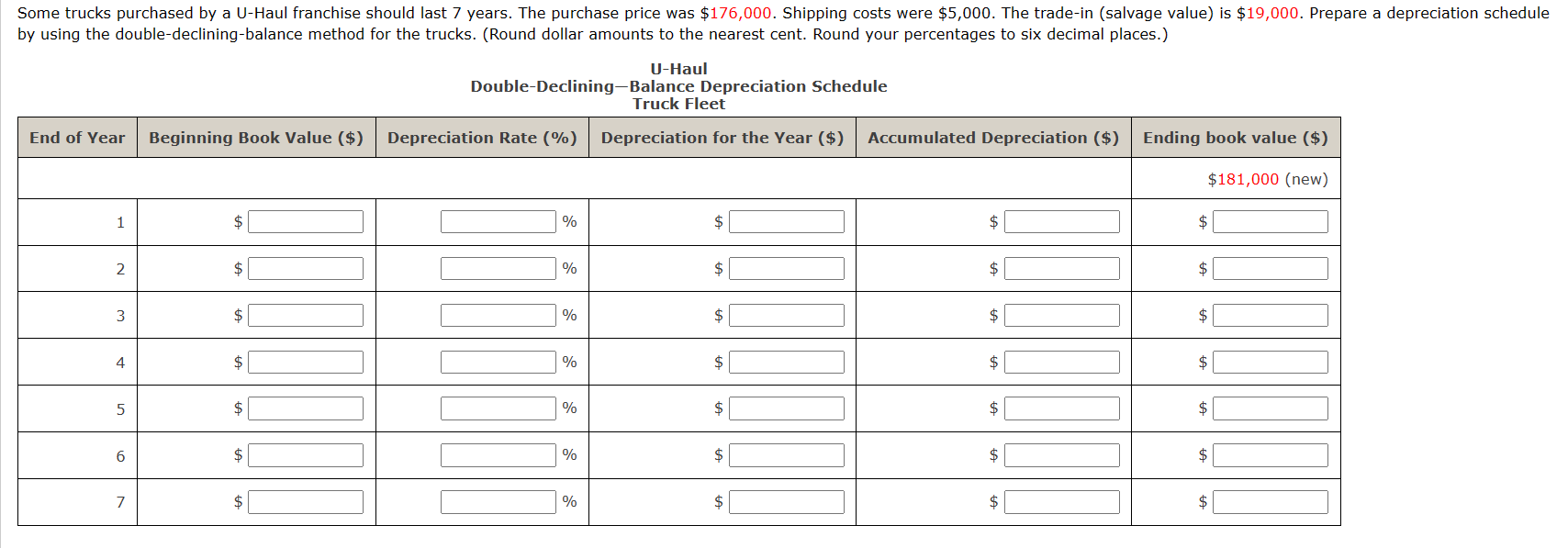 Solved by using the double-declining-balance method for the | Chegg.com
