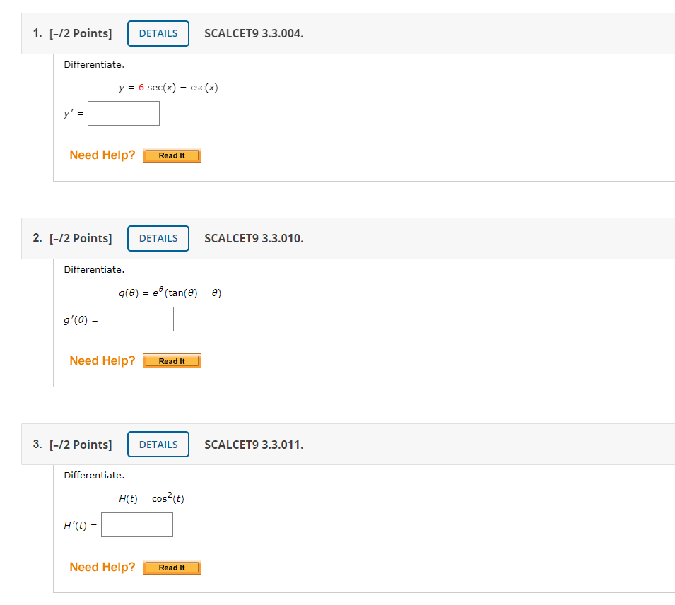 Solved 1. [-/2 Points] DETAILS SCALCET9 3.3.004. | Chegg.com