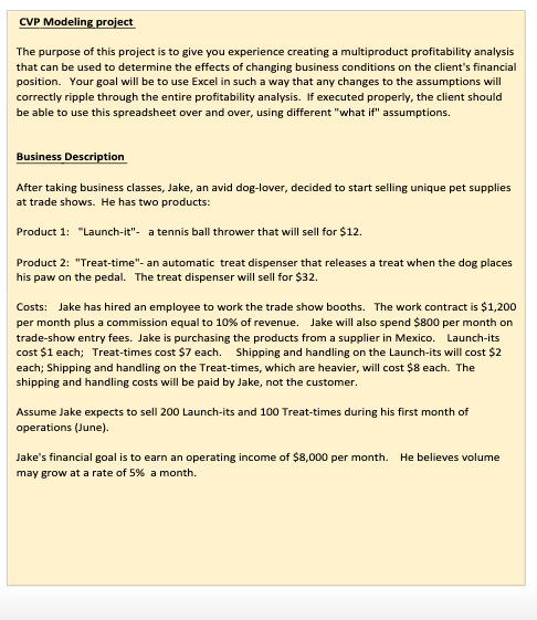 Solved CVP Modeling project The purpose of this project is | Chegg.com