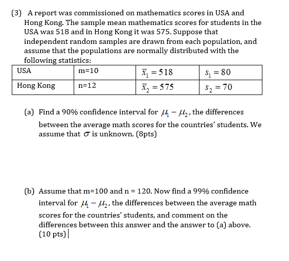Solved (3) A report was commissioned on mathematics scores | Chegg.com