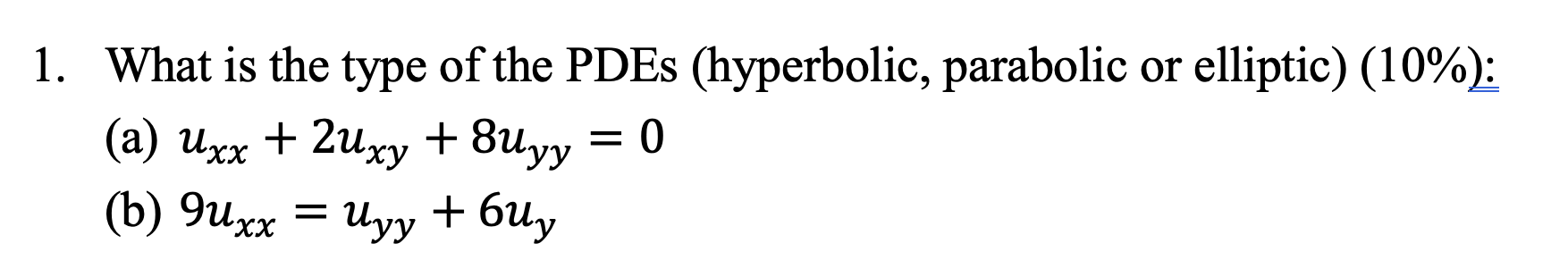 Solved 1 What Is The Type Of The Pdes Hyperbolic