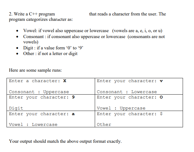 Solved 2. Write a C++ program program categorizes character | Chegg.com