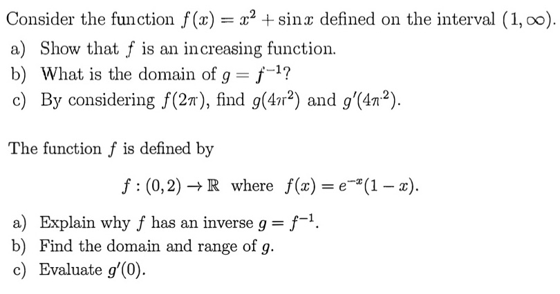 Solved Consider the function f(x)=x2+sinx defined on the | Chegg.com