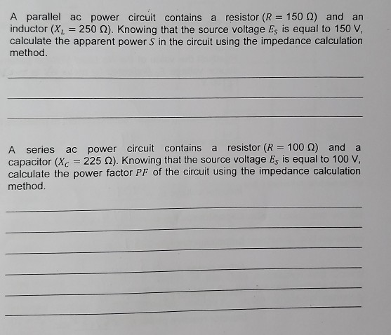 Solved A parallel ac power circuit contains a resistor (R = | Chegg.com