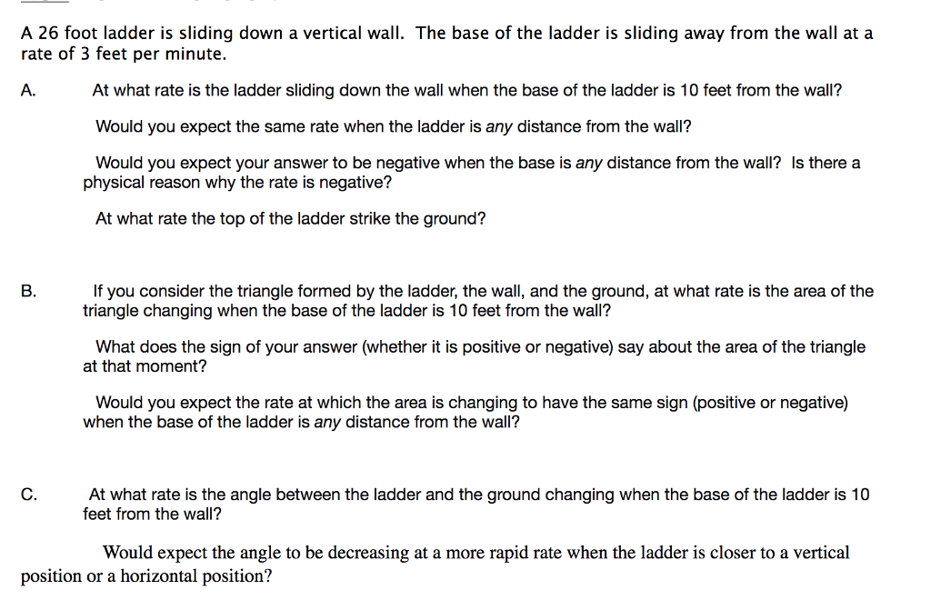Solved A 26 foot ladder is sliding down a vertical wall. The | Chegg.com