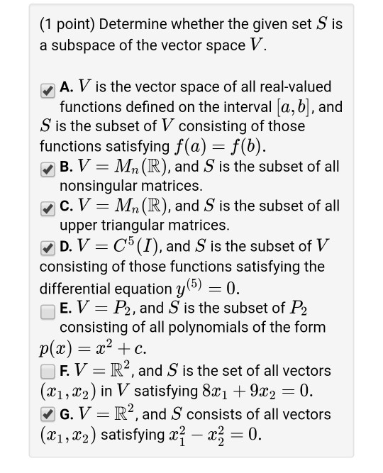 Solved (1 point) Determine whether the given set S is a | Chegg.com