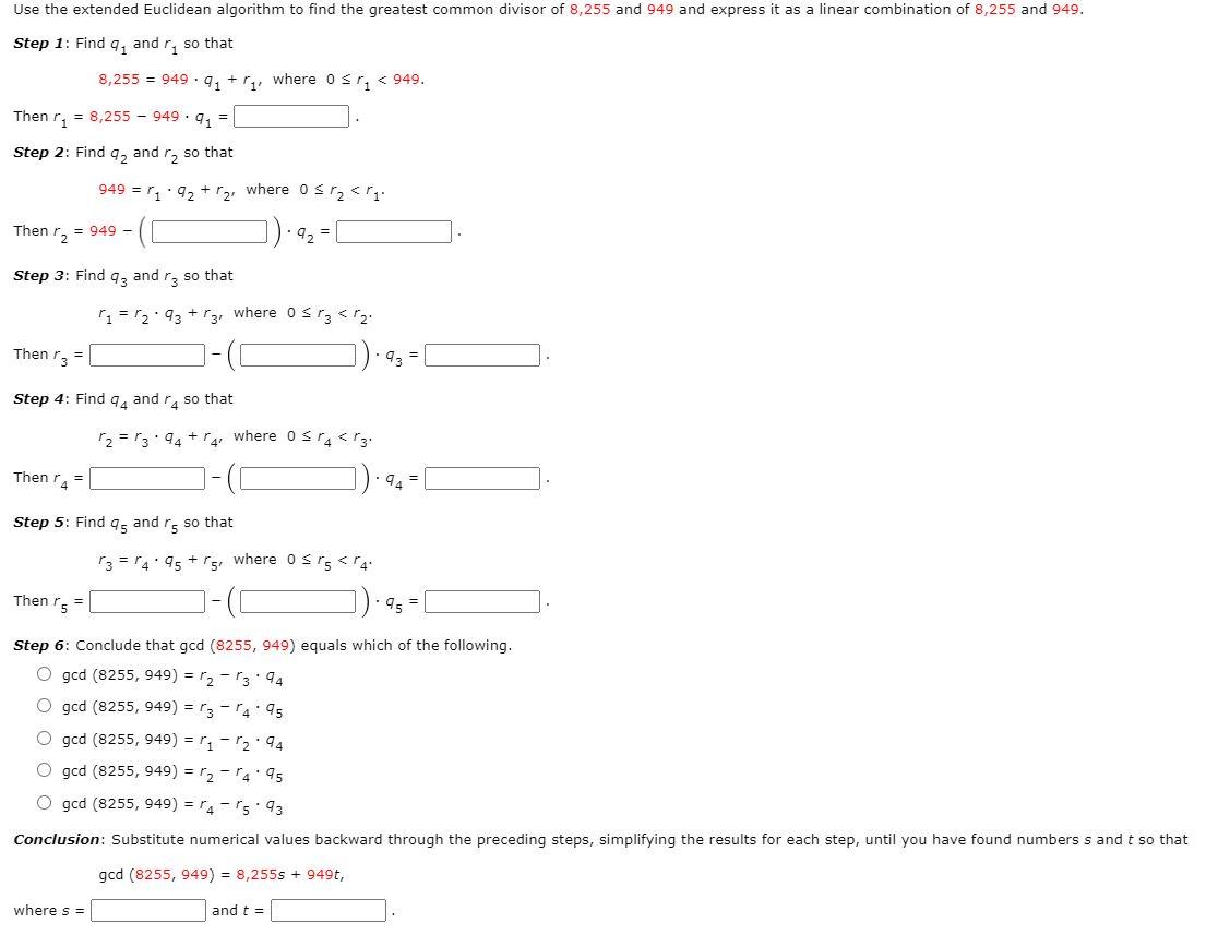 Solved Use the extended Euclidean algorithm to find the | Chegg.com
