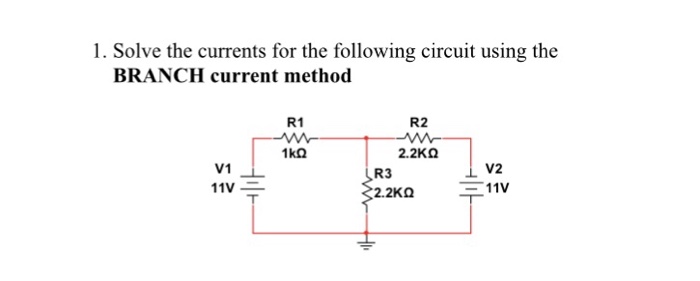 Solved 1. Solve the currents for the following circuit using | Chegg.com