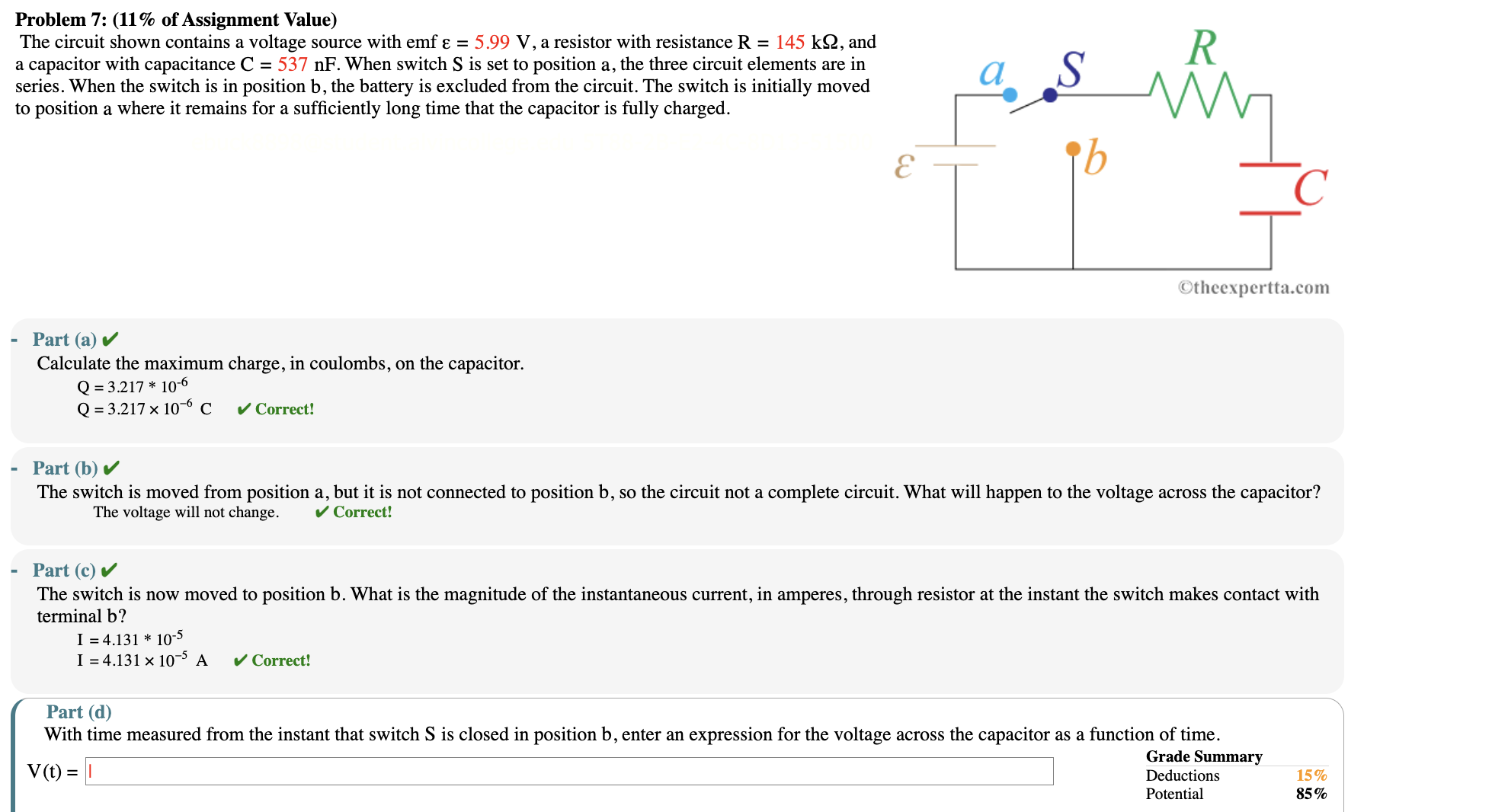 Solved Problem 7: (11% ﻿of Assignment Value)The circuit | Chegg.com