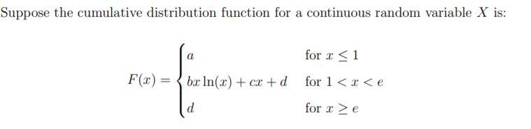 Solved Suppose the cumulative distribution function for a | Chegg.com