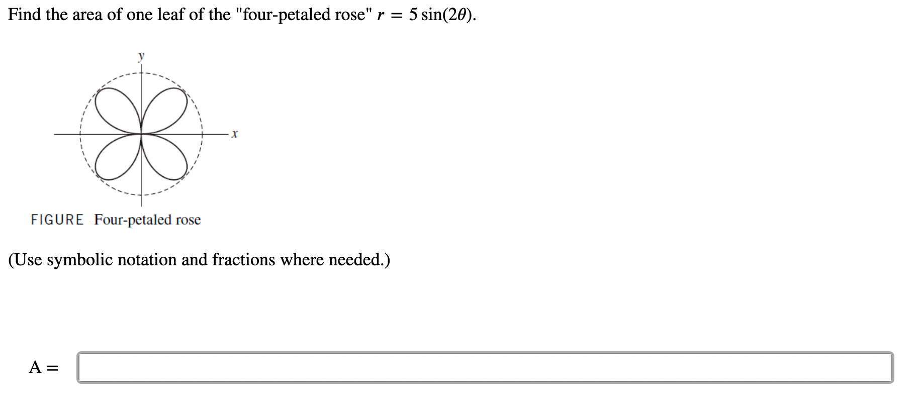 Solved Find the area of one leaf of the "four-petaled rose" | Chegg.com
