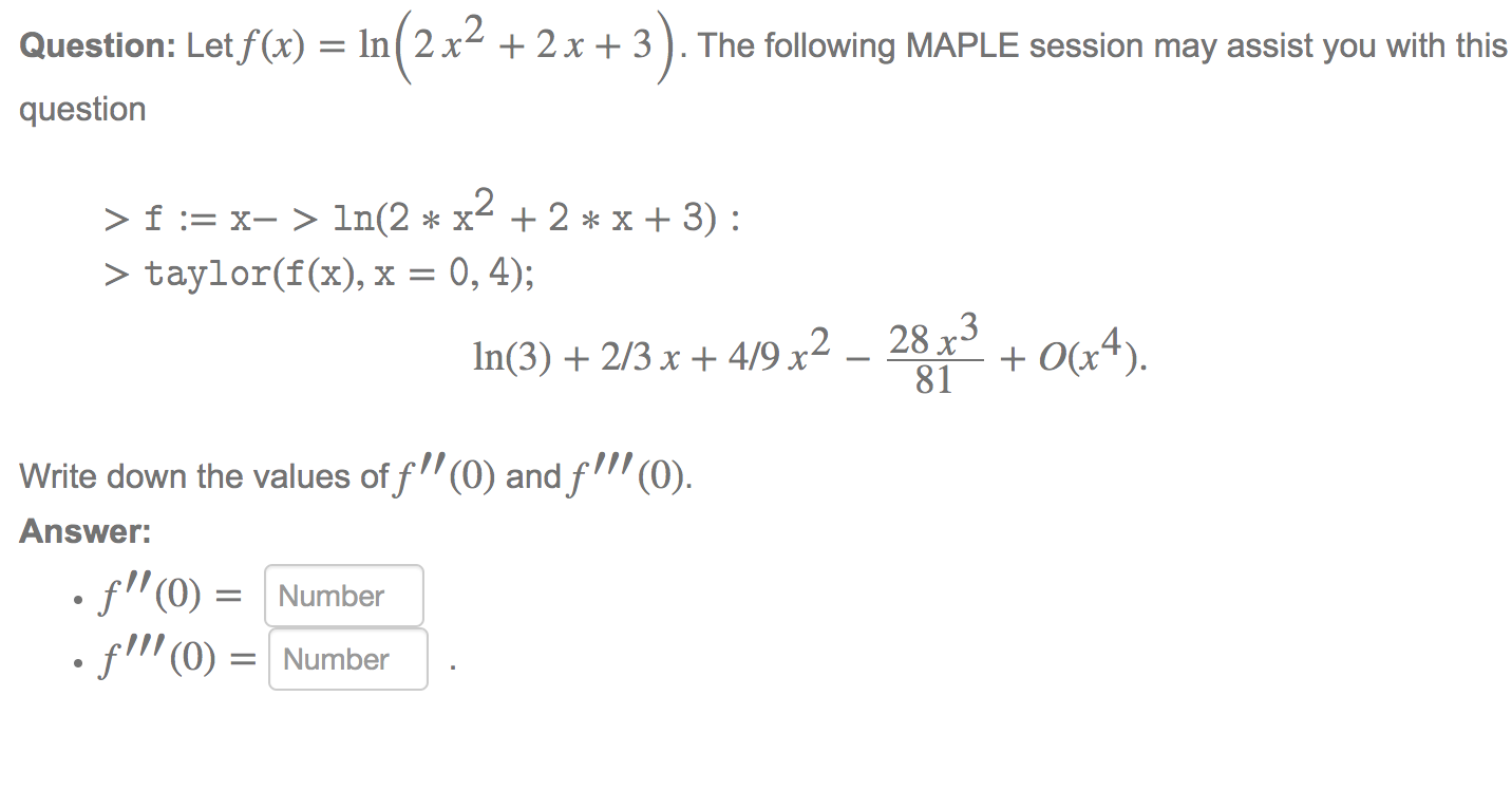 Solved Question: Letf(x) = ln(2x2 + 2x+3) The following | Chegg.com