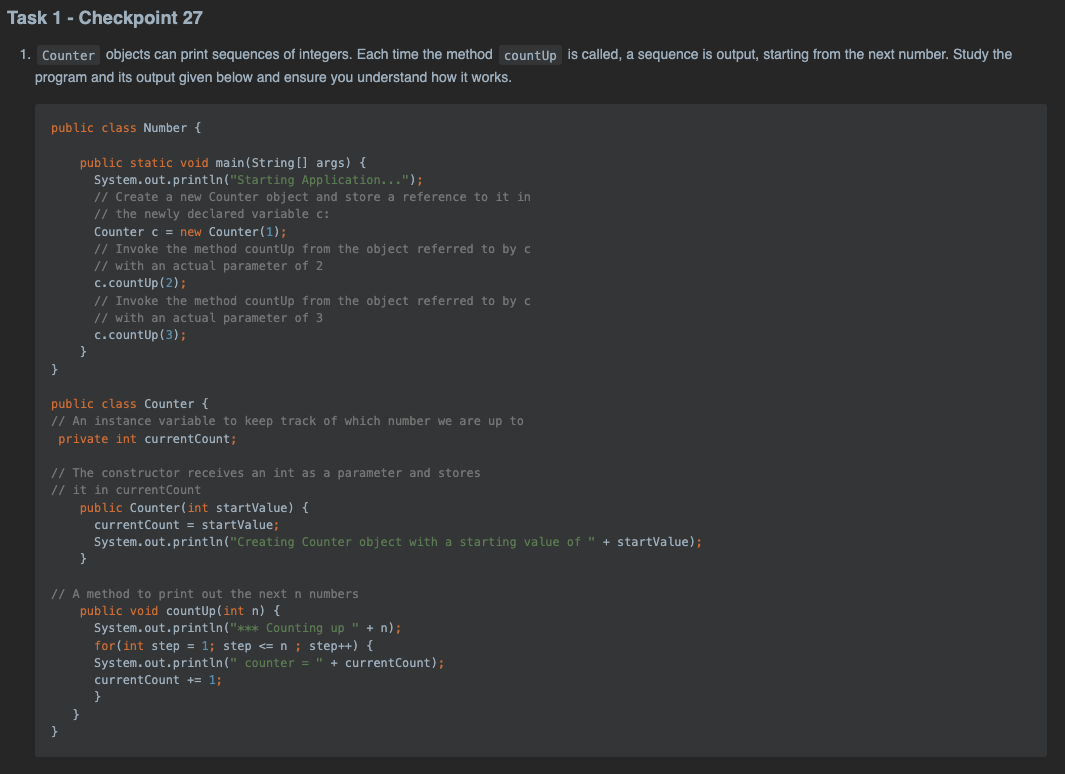 Solved k 1 - Checkpoint 27 Counter objects can print | Chegg.com