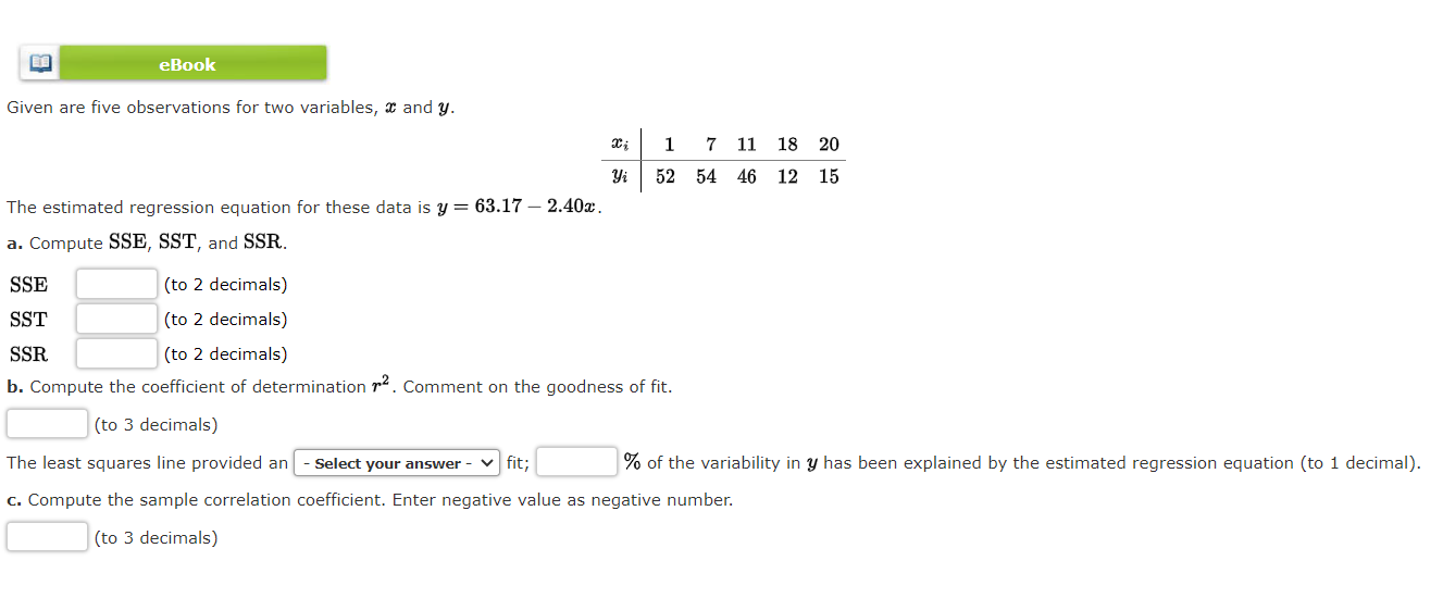 Solved Given are five observations for two variables, x and | Chegg.com