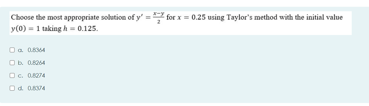 Solved Choose the most appropriate solution of y′=2x−y for | Chegg.com