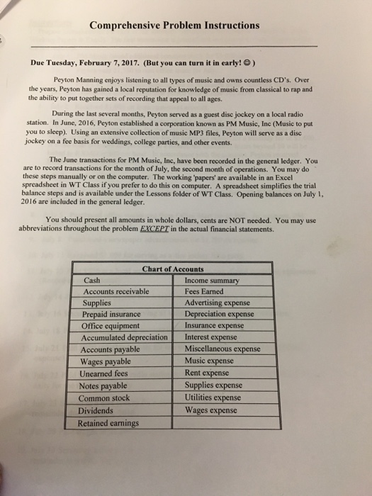 Solved Comprehensive Problem Instructions Due Tuesday, | Chegg.com