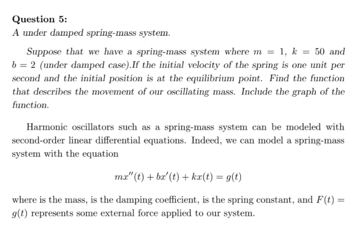 Solved Question 5: A under damped spring-mass system. | Chegg.com