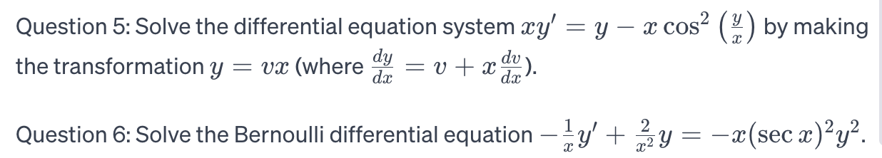 Solved Question 5: Solve the differential equation system | Chegg.com