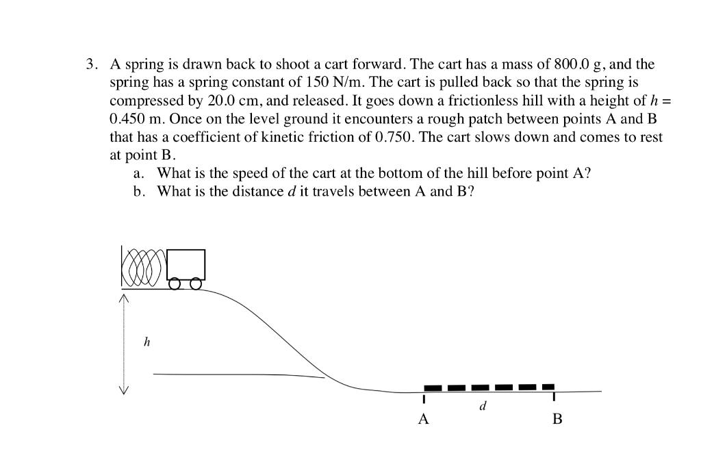 Solved 3. A spring is drawn back to shoot a cart forward. | Chegg.com