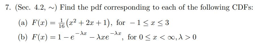 Solved 7. (Sec. 4.2, ~) Find the pdf corresponding to each | Chegg.com