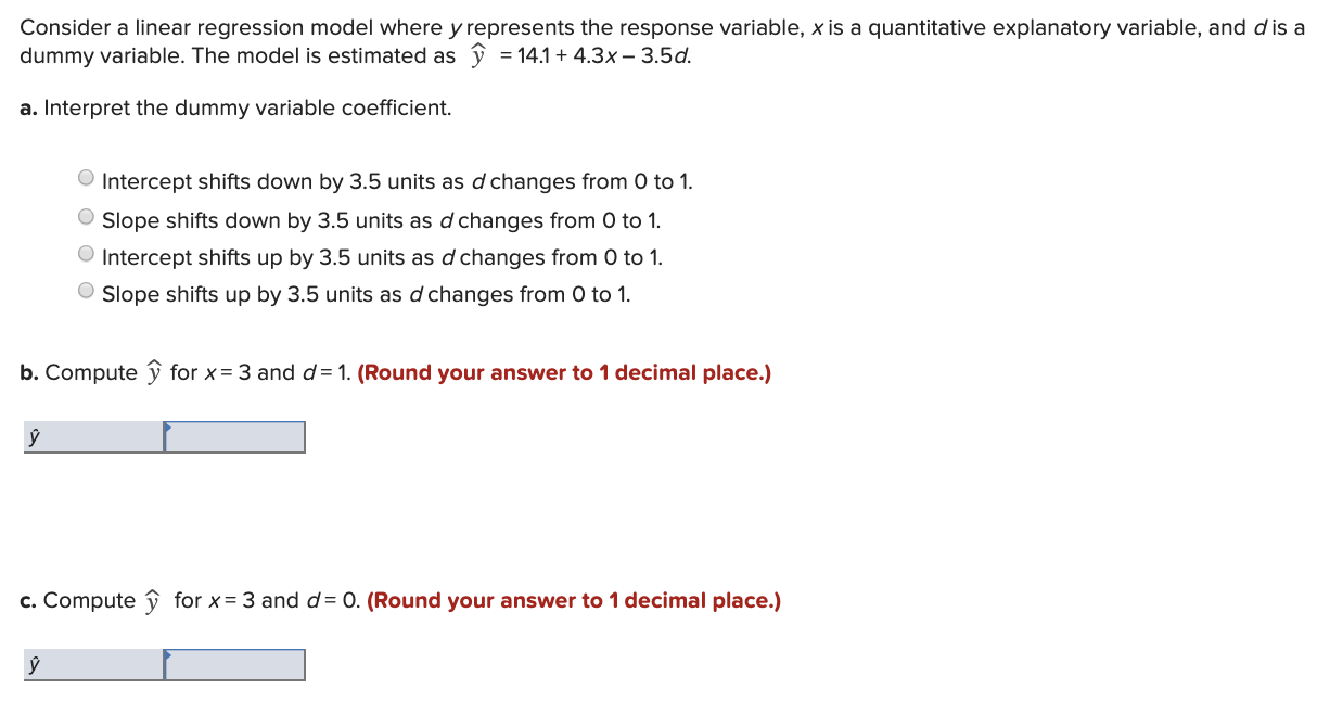 Solved Consider a linear regression model where y represents | Chegg.com