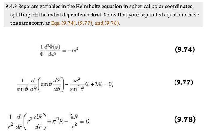 Solved 9.4.3 Separate variables in the Helmholtz equation in | Chegg.com