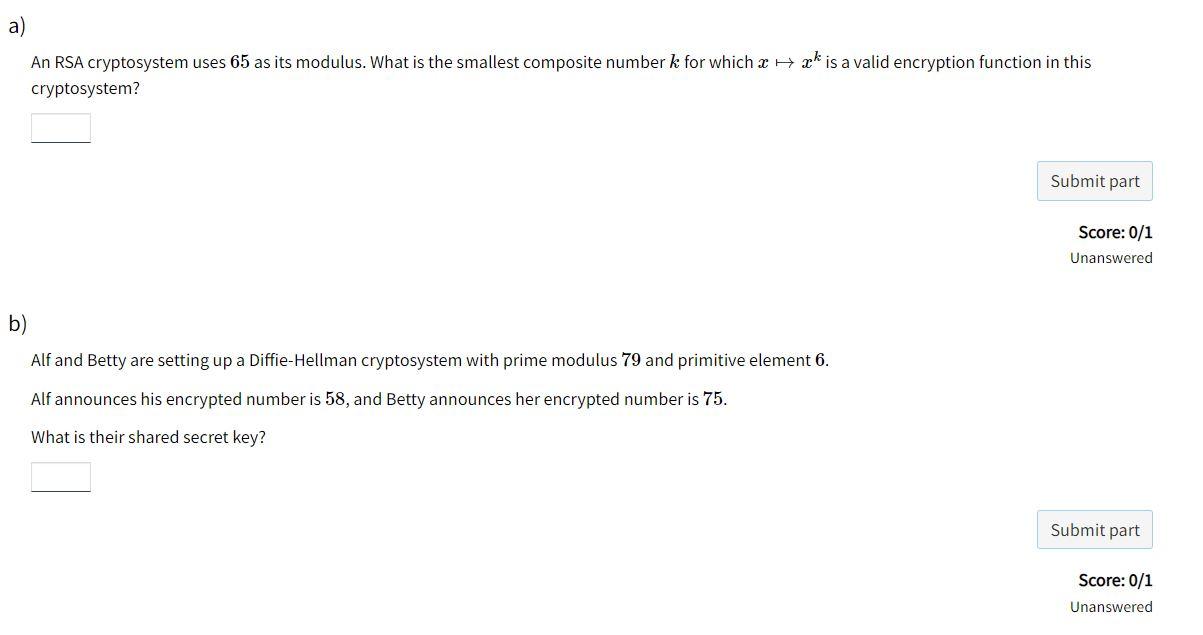 Solved An RSA cryptosystem uses 65 as its modulus. What is | Chegg.com