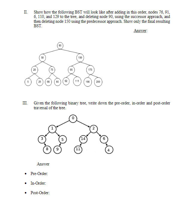 Solved II. Show how the following BST will look like after | Chegg.com