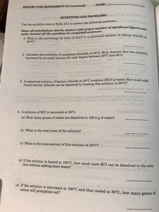 Solved NAME REPORT FOR EXPERIMENT 12 (continued) QUESTIONS | Chegg.com