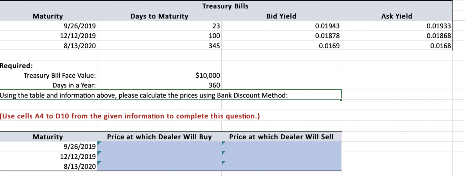 Solved Treasury Bills Days to Maturity Bid Yield Ask Yield | Chegg.com