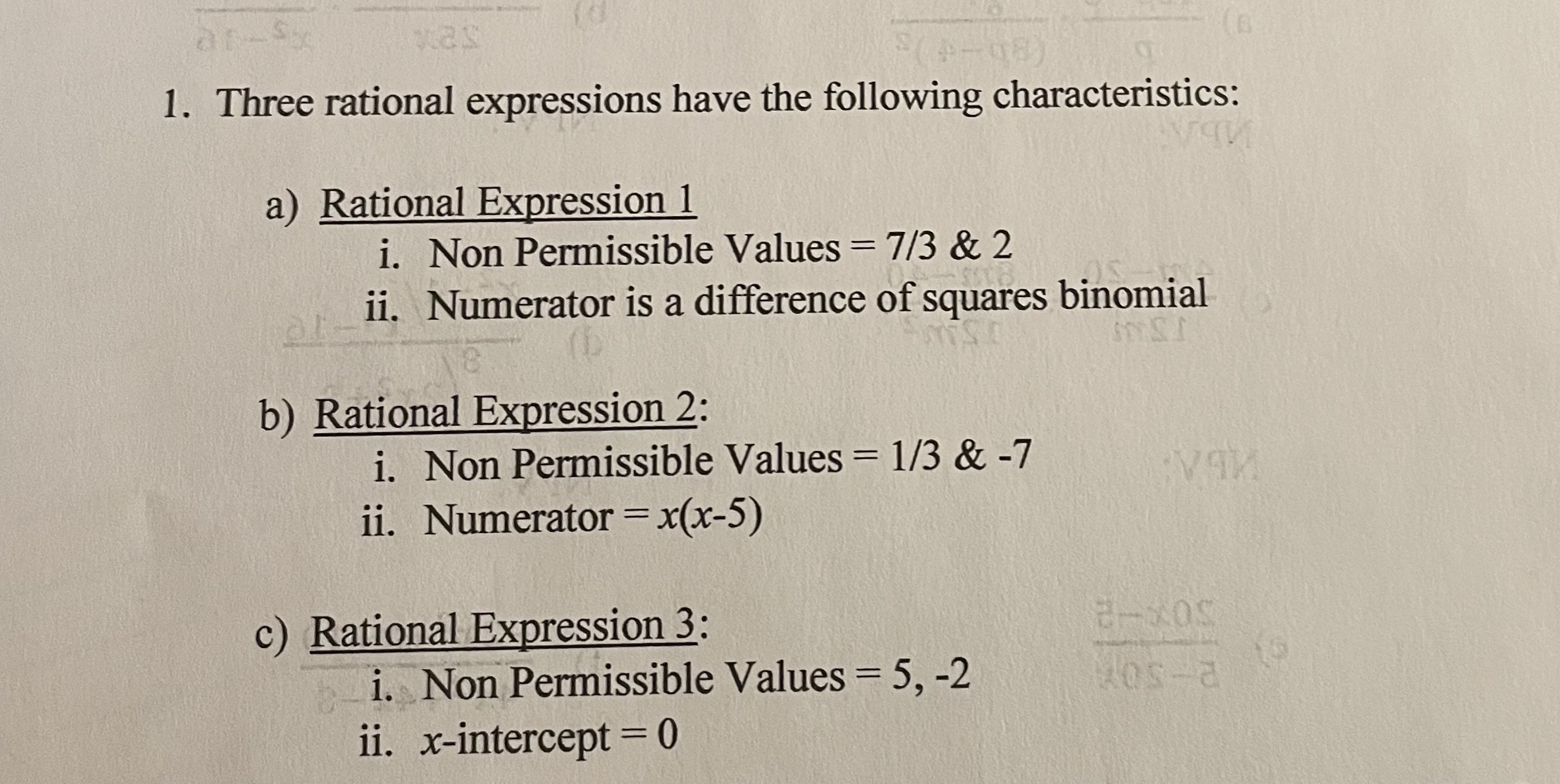 Solved Three rational expressions have the following | Chegg.com