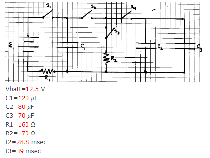 Solved C1=120μF C2=80μF C3=70μF R1=160Ω R2=170Ω t2=28.8msec | Chegg.com