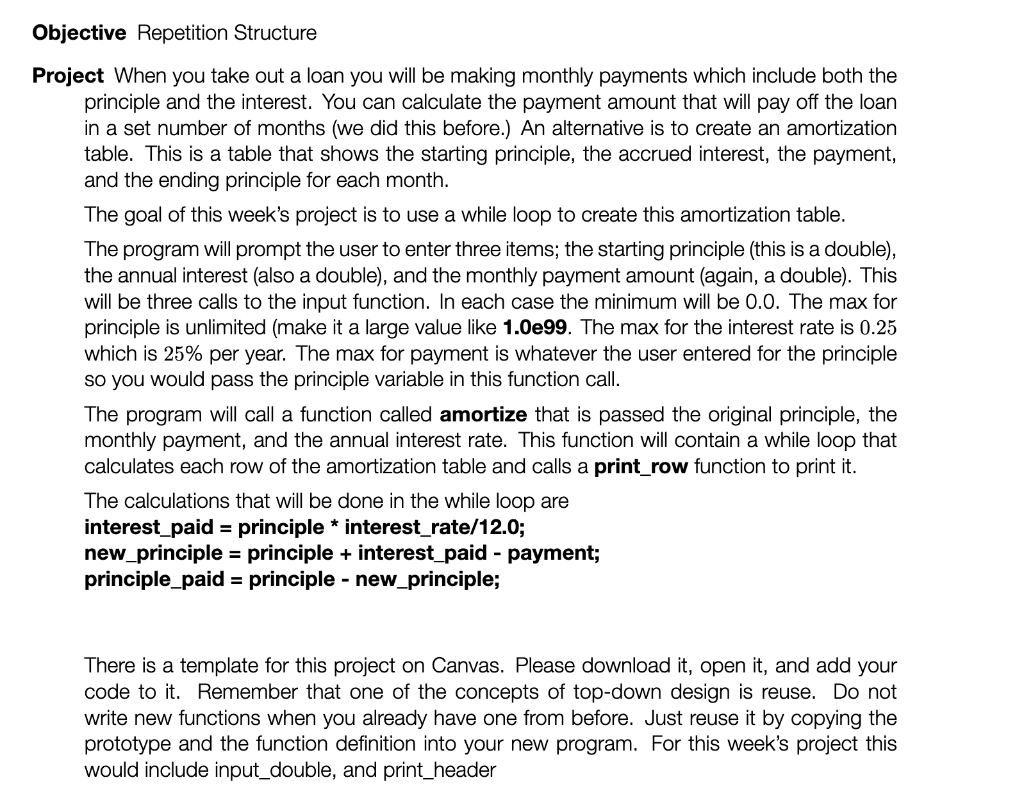 Solved Objective Repetition Structure Project When you take | Chegg.com