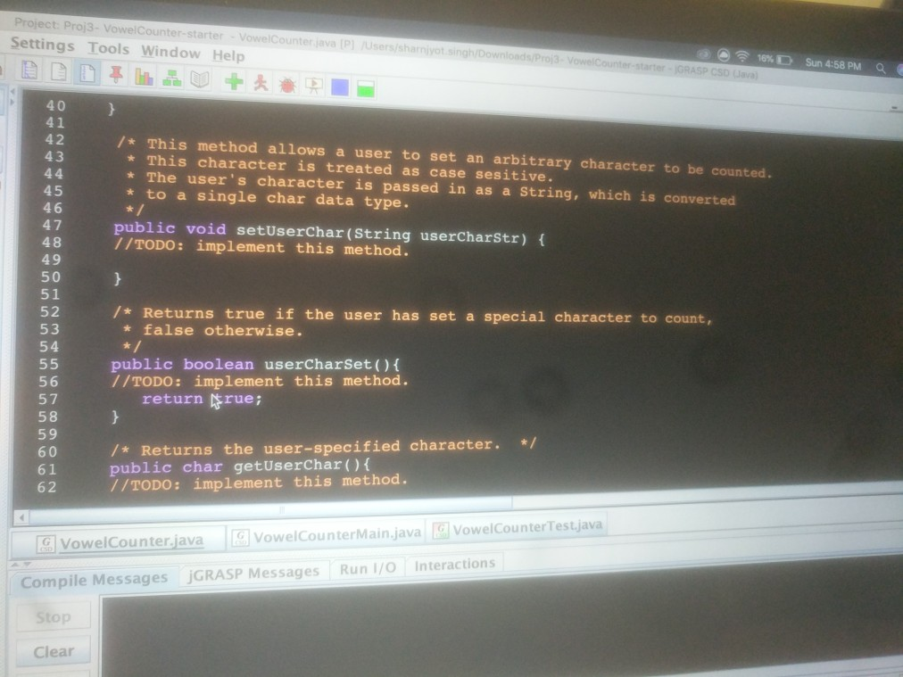 Solved ject: Proj3-VowelCounter-starter VowelCounter java | Chegg.com