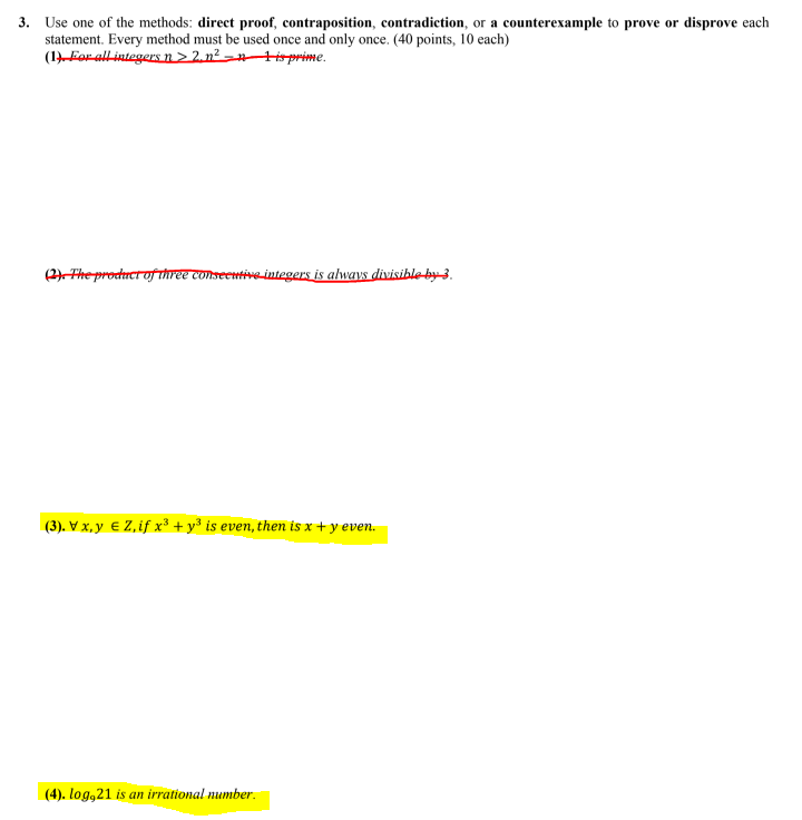 Solved 3. Use one of the methods: direct proof, | Chegg.com