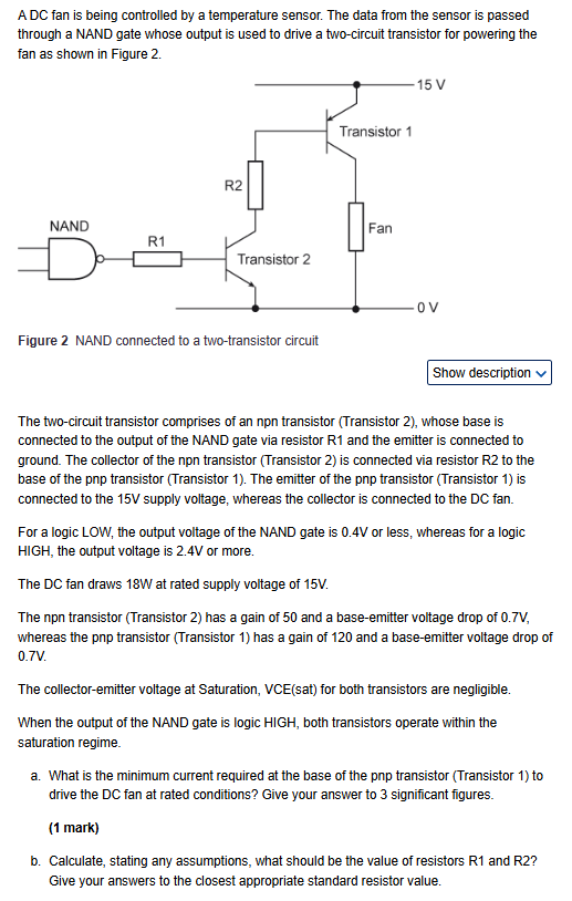 Solved A DC fan is being controlled by a temperature sensor. | Chegg.com