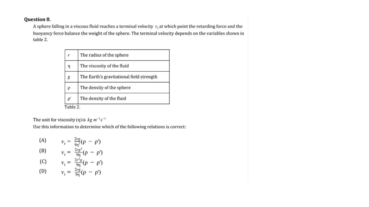 Solved Question 8. A sphere falling in a viscous fluid | Chegg.com