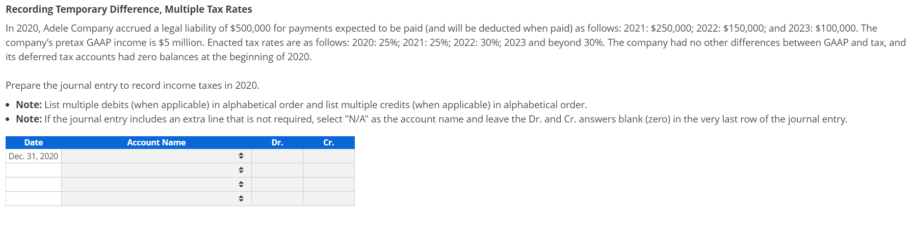 Solved Recording Temporary Difference, Multiple Tax Rates In | Chegg.com