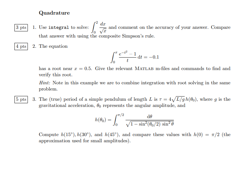 Solved Quadrature ľ dar 3 pts 1. Use integral to solve: and | Chegg.com