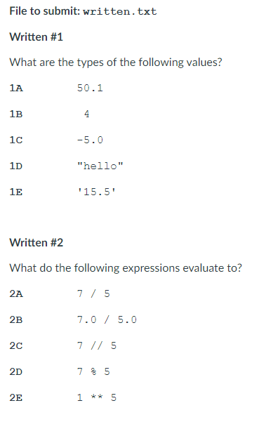 Solved File to submit: written.txt Written #1 What are the | Chegg.com