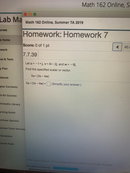Solved Math 162 Online, S Lab Ma Math 162 Online, Summer 7A | Chegg.com