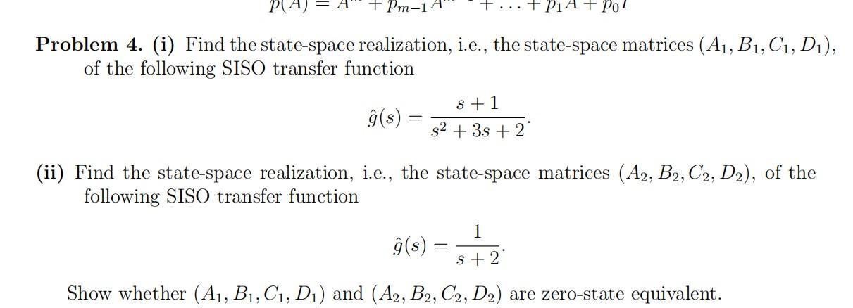 Problem 4 I Find The State Space Realization