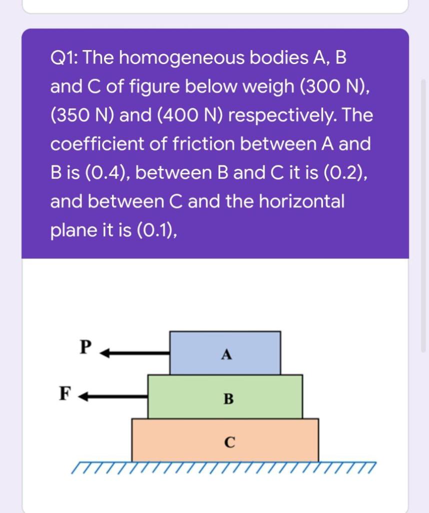 Solved Q1: The homogeneous bodies A, B and C of figure below | Chegg.com