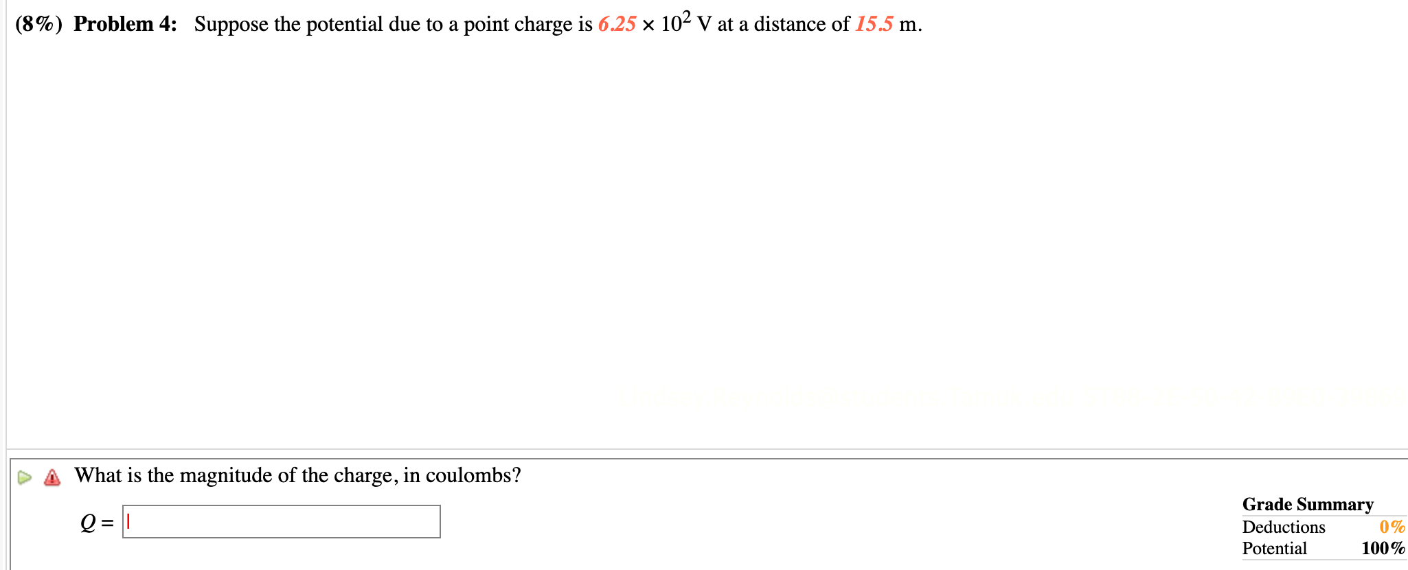 Solved (8\%) Problem 4: Suppose the potential due to a point | Chegg.com Solved (8\%) Problem 4: Suppose the potential due to a point | Chegg.com